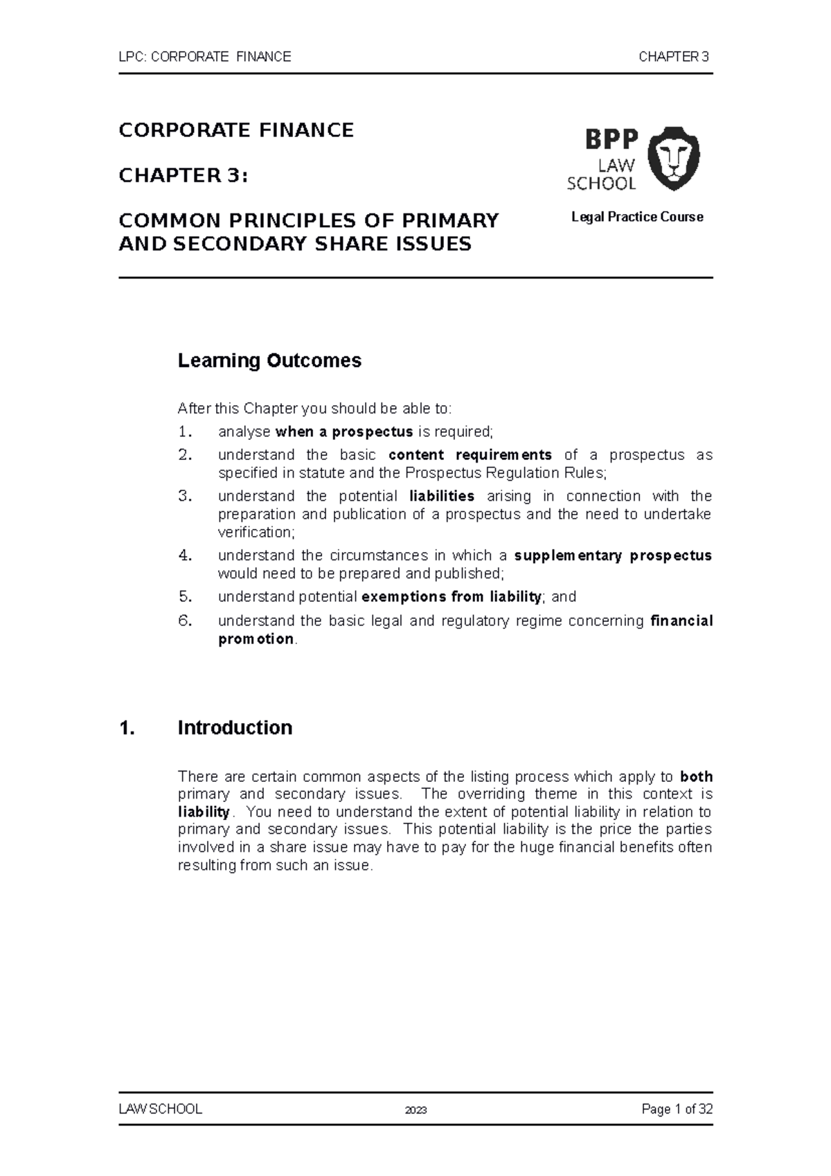 CF Chapter 3 2023 - LPC: CORPORATE FINANCE CHAPTER 3 CORPORATE FINANCE CHAPTER 3: COMMON ...