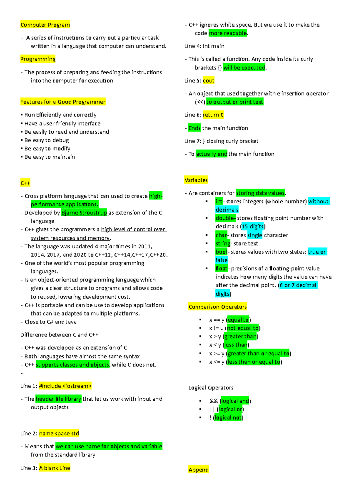 Itecc 04 Reviewer Computer Programming Computer Program A Series Of Instructions To Carry 