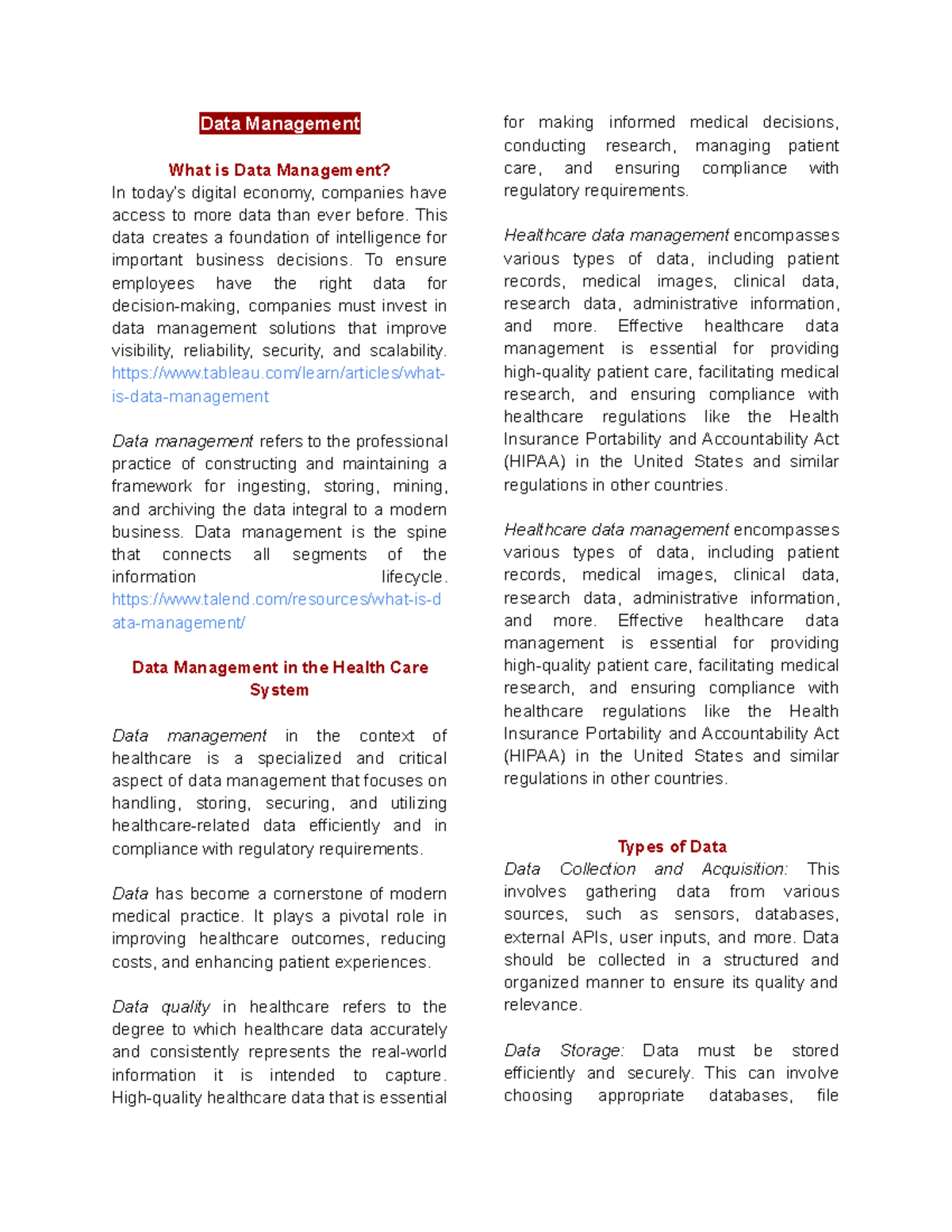 Data Management Reviewer - Data Management What is Data Management? In ...