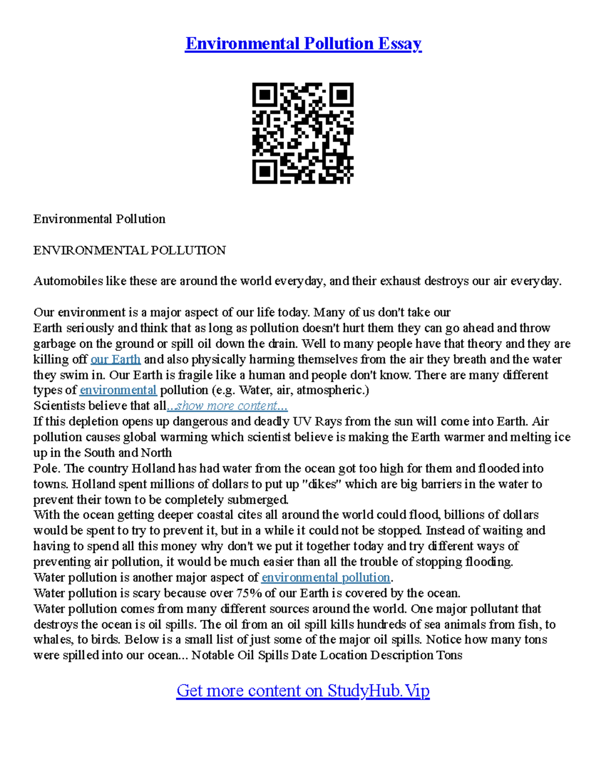 Short Essay On Environmental Pollution - Environmental Pollution Essay ...