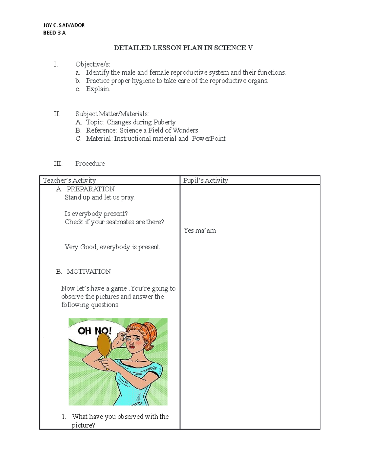 (puberty) - detailed lesson plan - BEED 3-A DETAILED LESSON PLAN IN ...