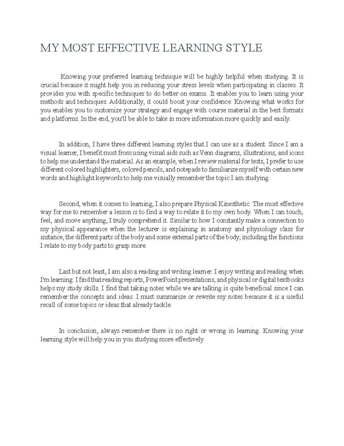 MY MOST Effective Learning Style - MY MOST EFFECTIVE LEARNING STYLE ...