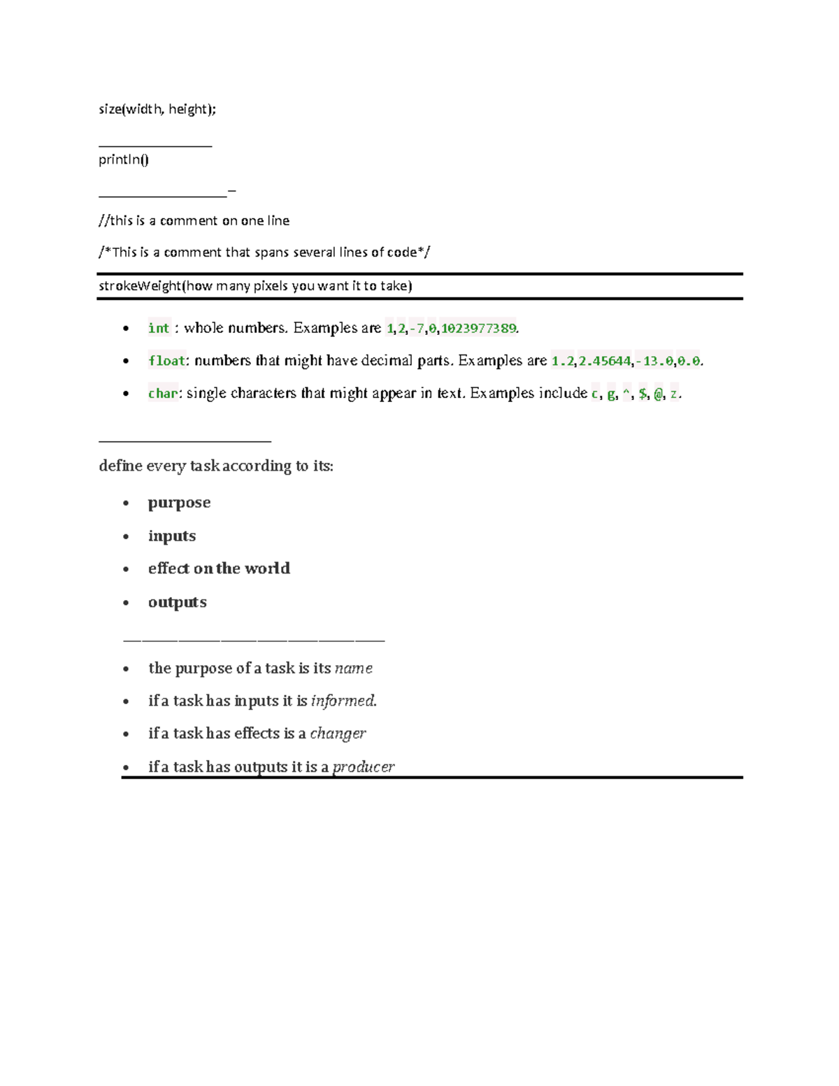 COMP1000 WEEK 2-5 ACTIVITIES in processing - size(width, height ...