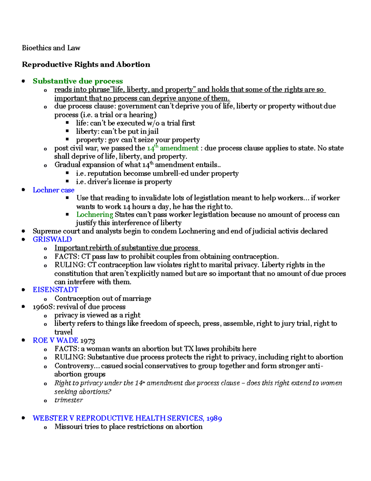 Bioethics and law - Bioethics and Law Reproductive Rights and Abortion ...