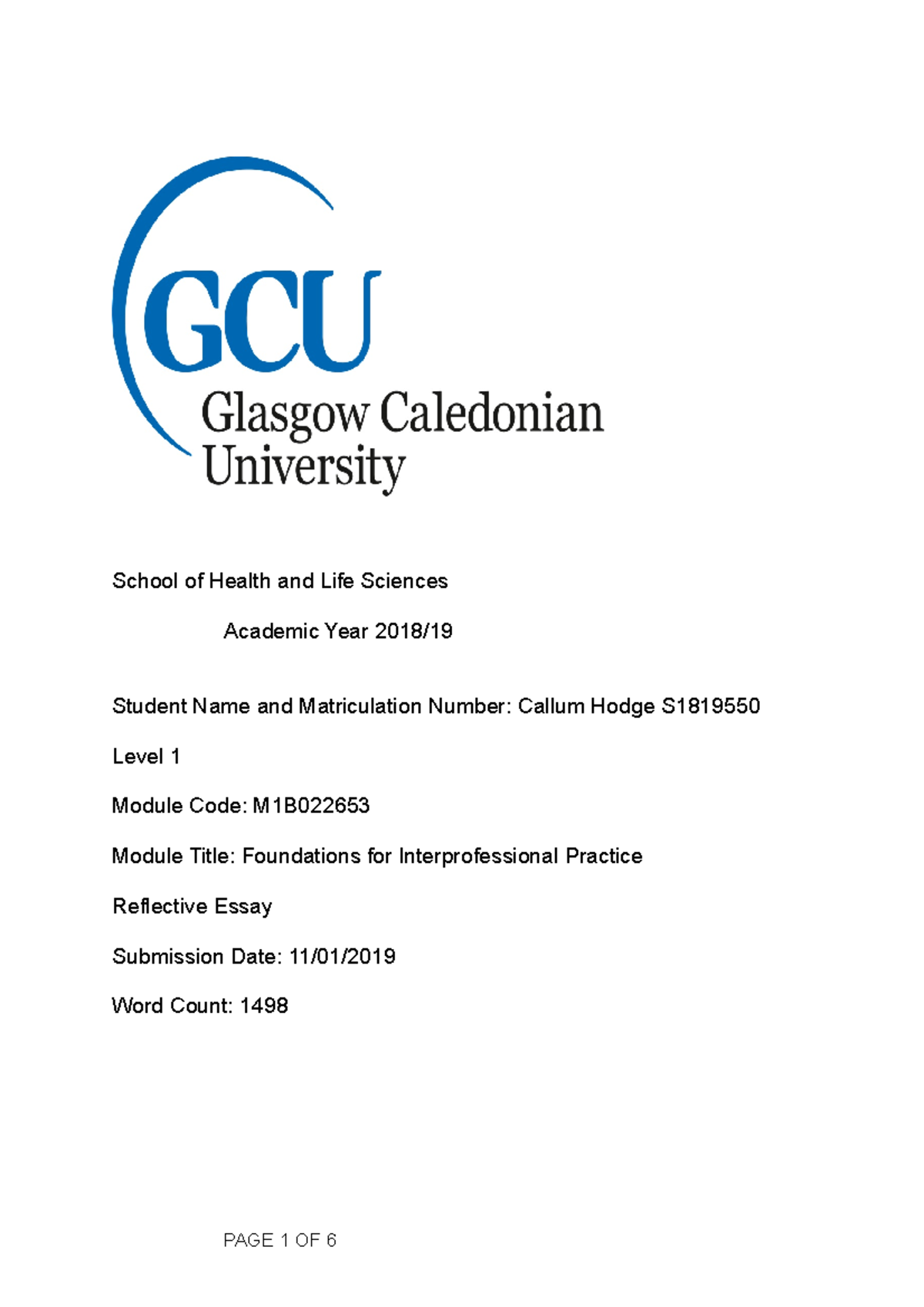 Final fip essay - Grade: A- School of Health and Life Sciences Academic ...