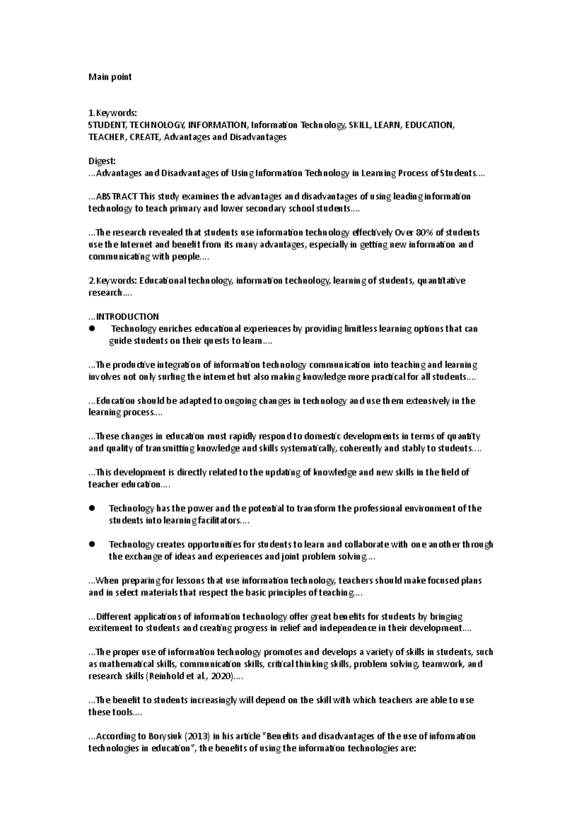 Main point - elc sem 2 - Main point 1: STUDENT, TECHNOLOGY, INFORMATION ...