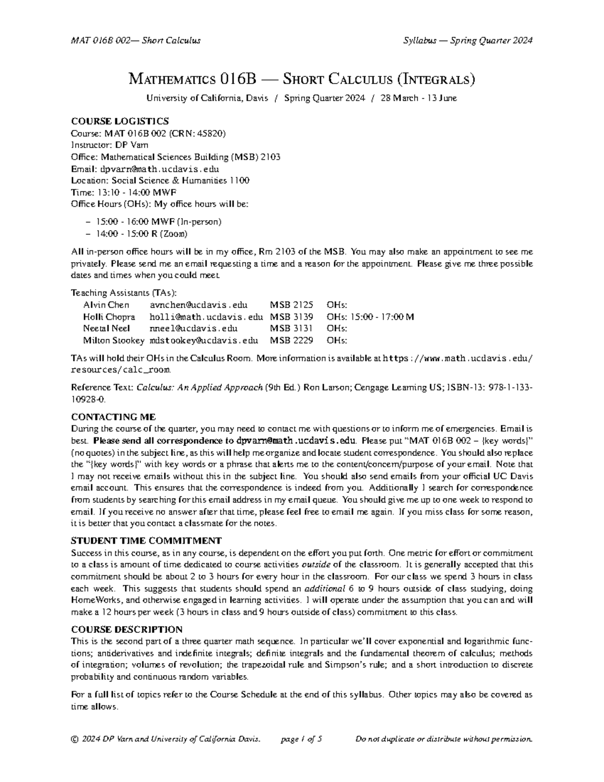 Syllabus 2 - aaa - Mathematics 016B — Short Calculus (Integrals ...
