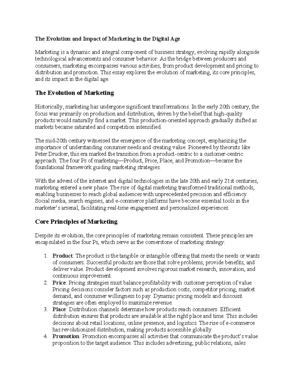 Marketing essay - The Evolution and Impact of Marketing in the Digital ...