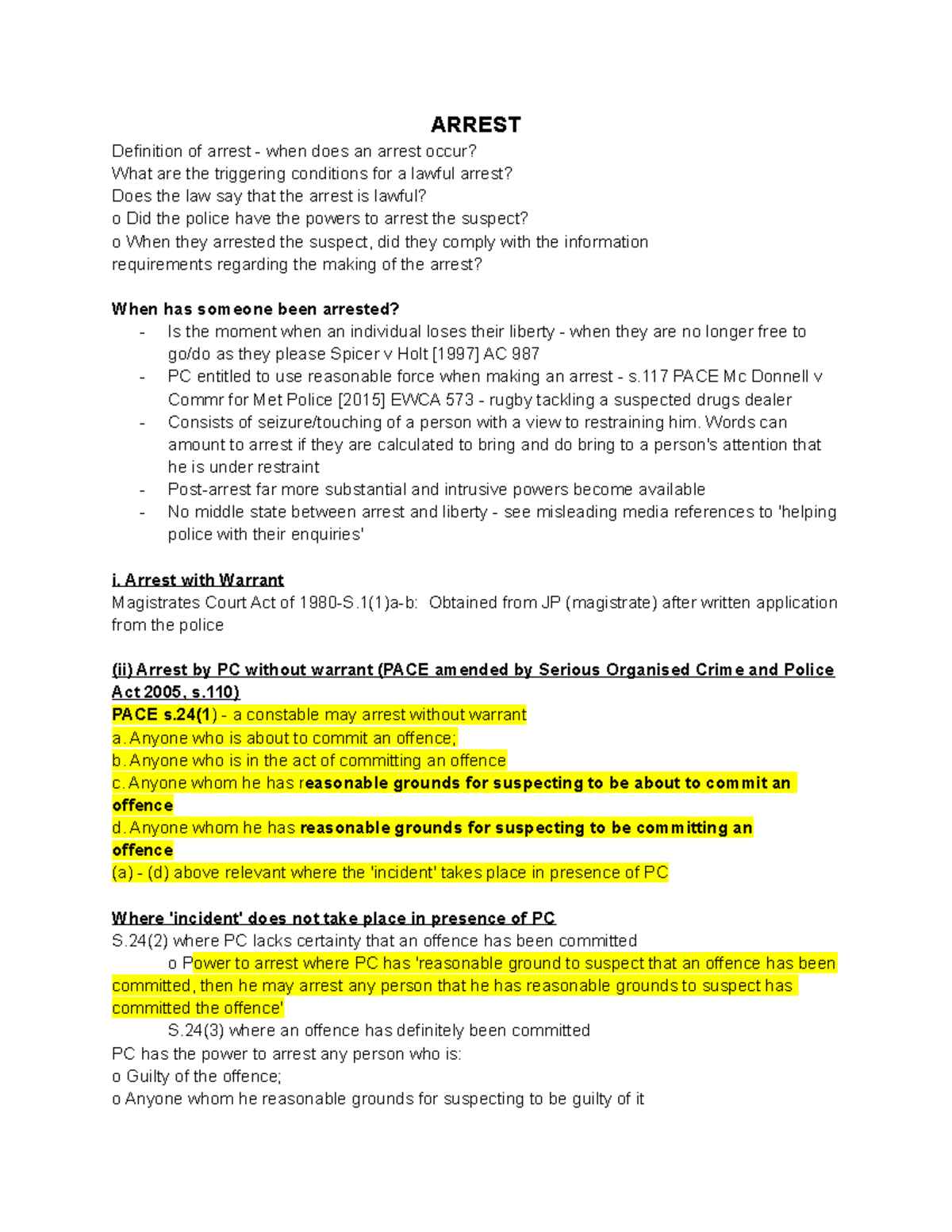 Arrest - ARREST Definition of arrest - when does an arrest occur? What ...