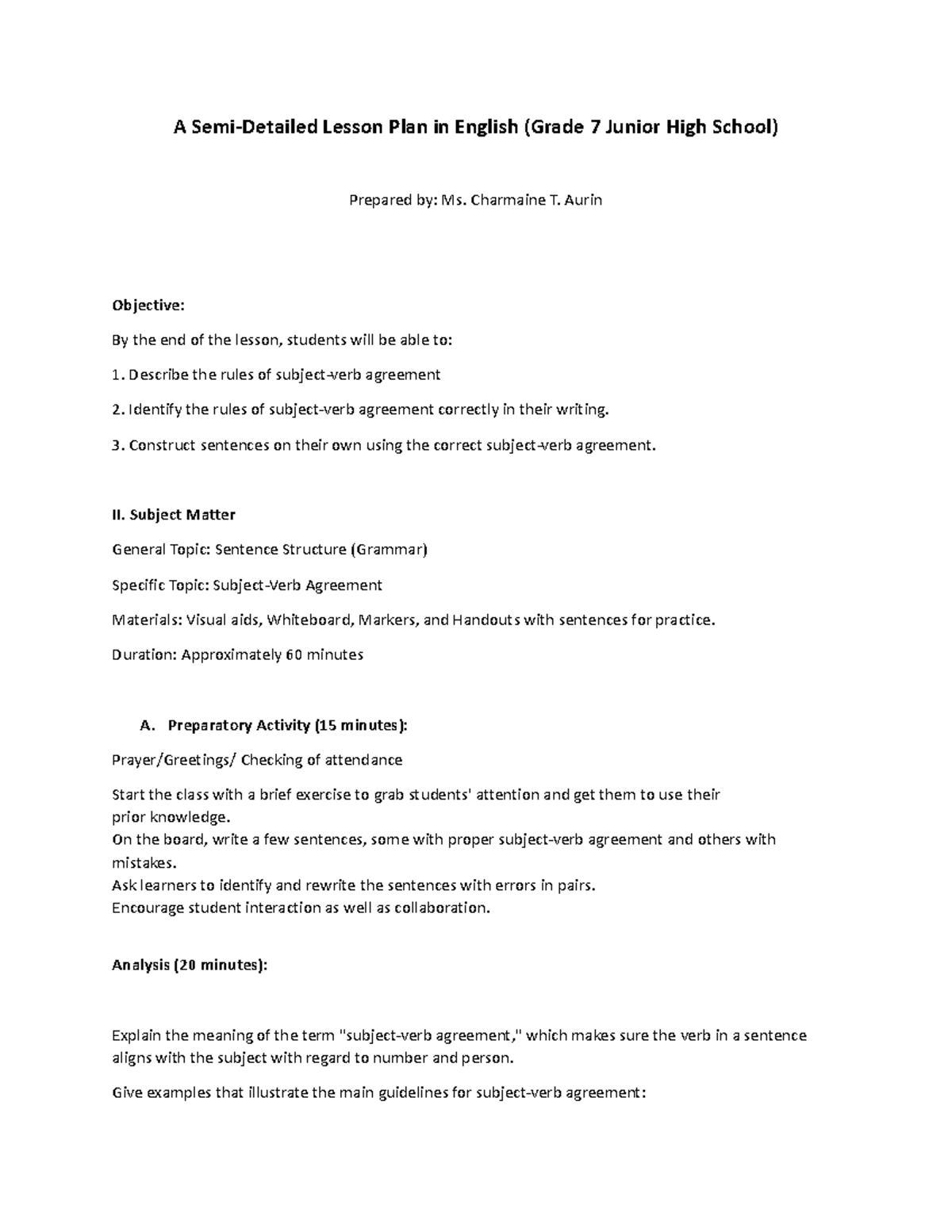 English 1 LInguistics - A Semi-Detailed Lesson Plan in English (Grade 7 ...