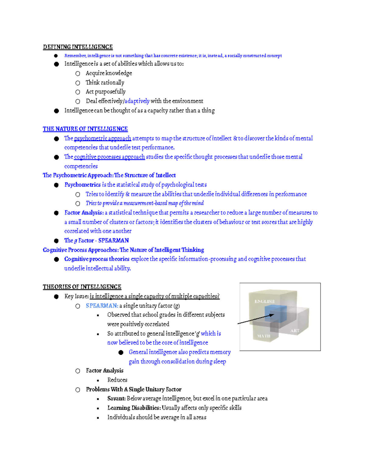 10. Intelligence - Lecture + Textbook Notes - DEFINING INTELLIGENCE ...