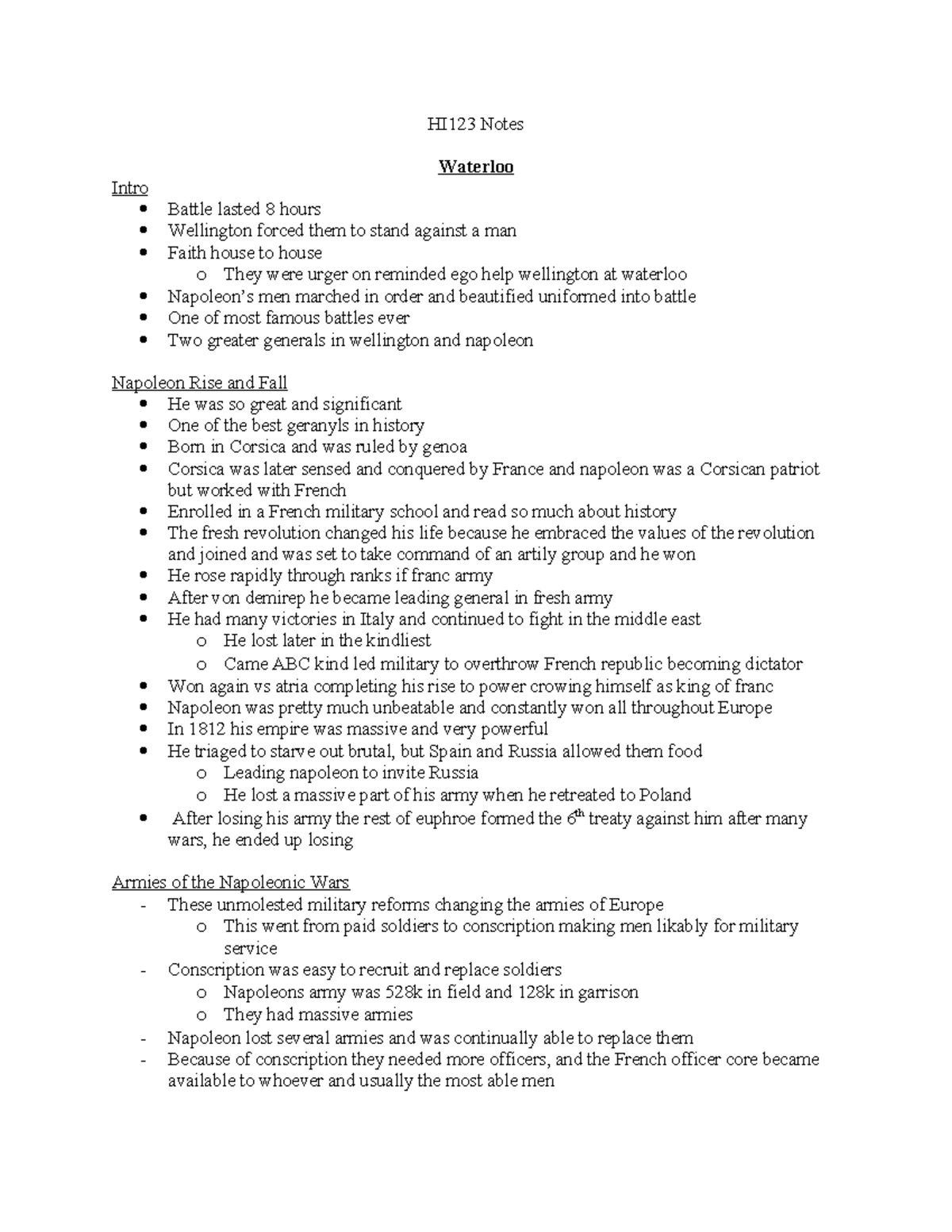 HI 123 Notes for Waterloo and Vimy Ridge - HI123 Notes Waterloo Intro ...