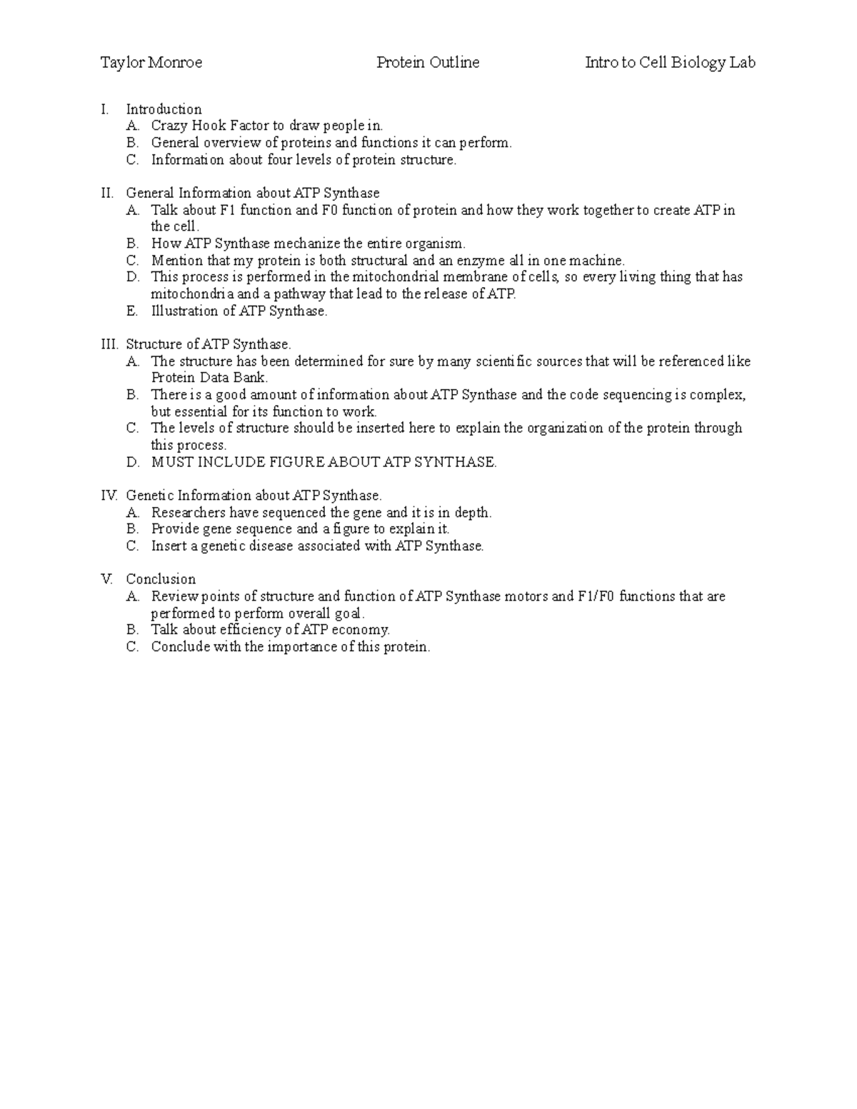 Protein Outline - Grade: A - Taylor Monroe Protein Outline Intro to ...