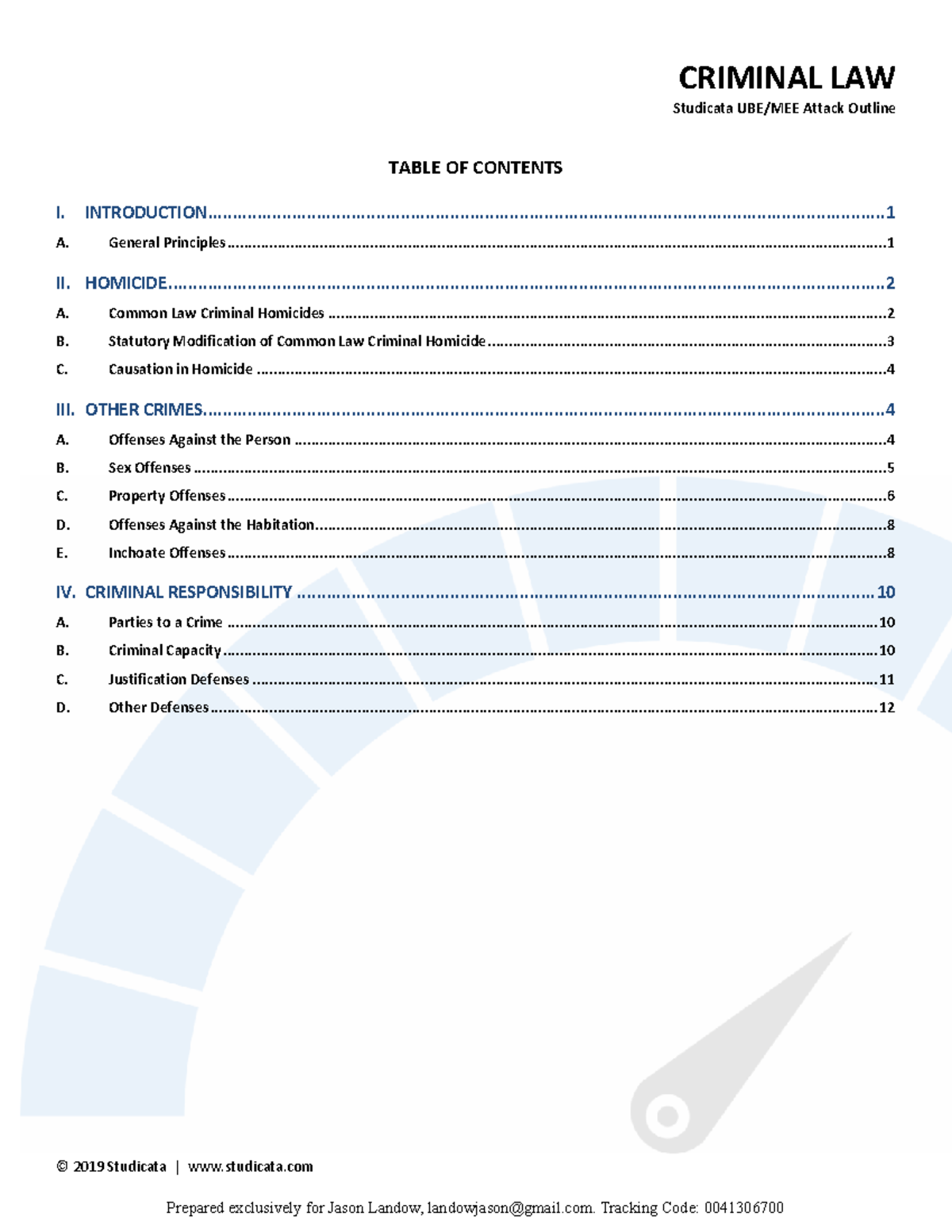 Crimnal Law - Crim Outline - © 2019 Studicata | studicata CRIMINAL LAW ...