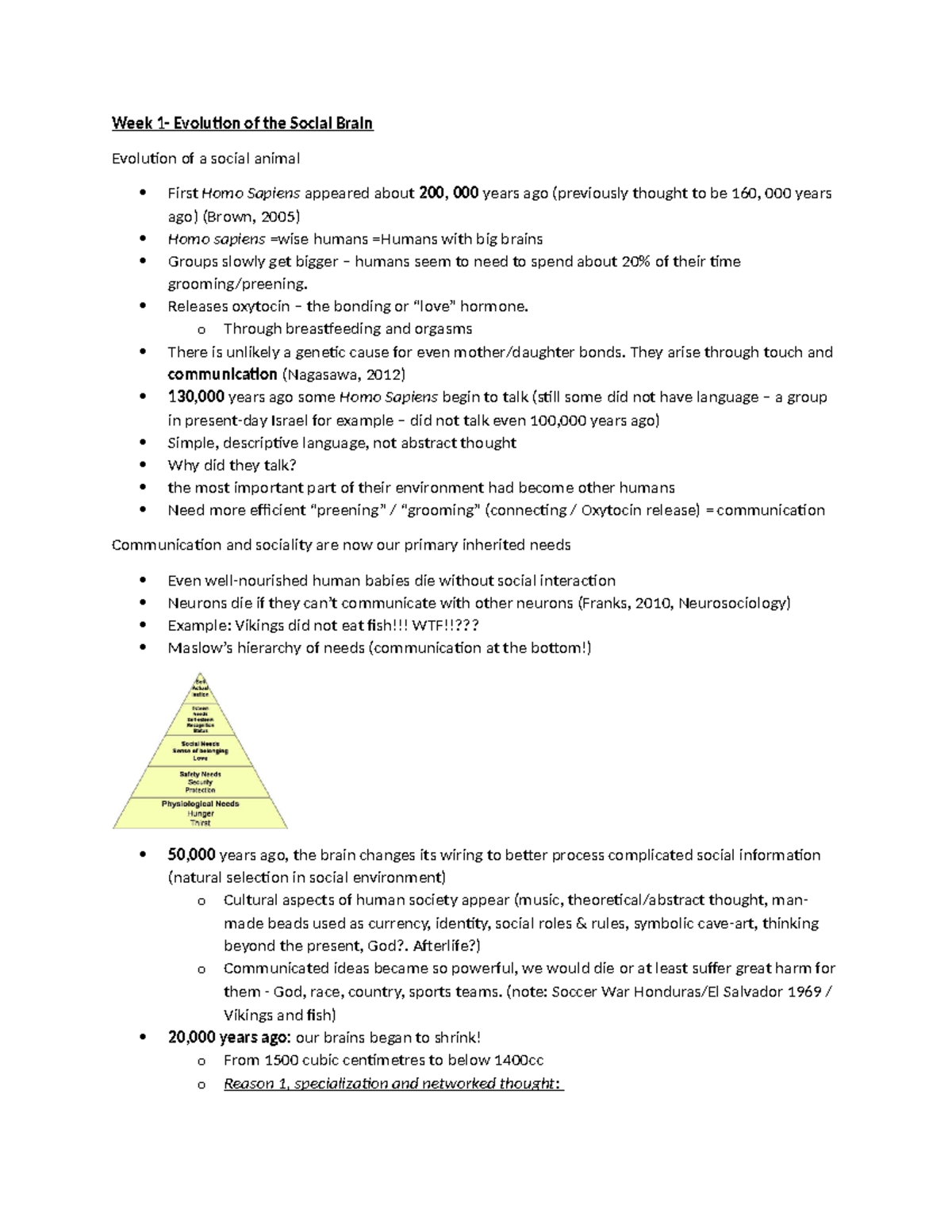 Week 1- Evolution of the Social Brain - Week 1- Evolution of the Social ...