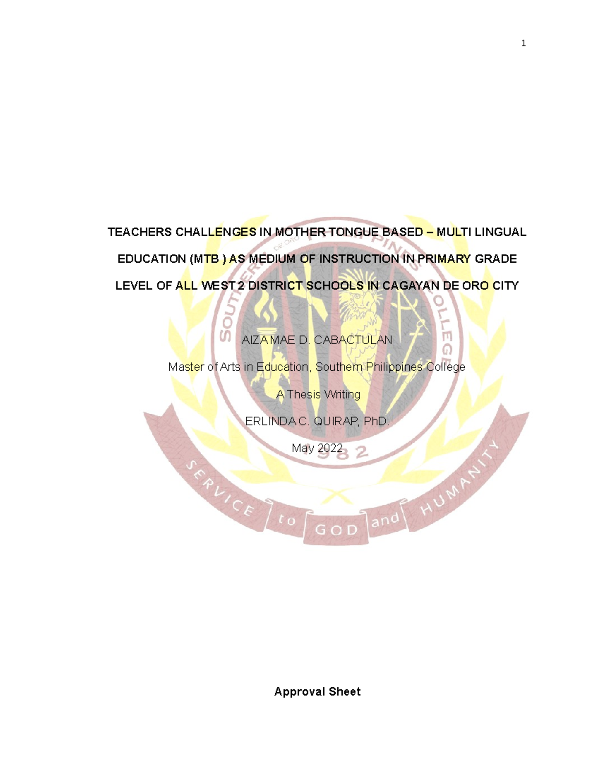 Complete Thesis FOR Correction - TEACHERS CHALLENGES IN MOTHER TONGUE ...