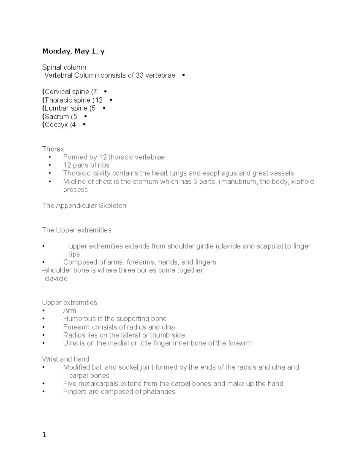 anatomy notes part 1 - Monday, May 1, y Spinal column Vertebral Column ...
