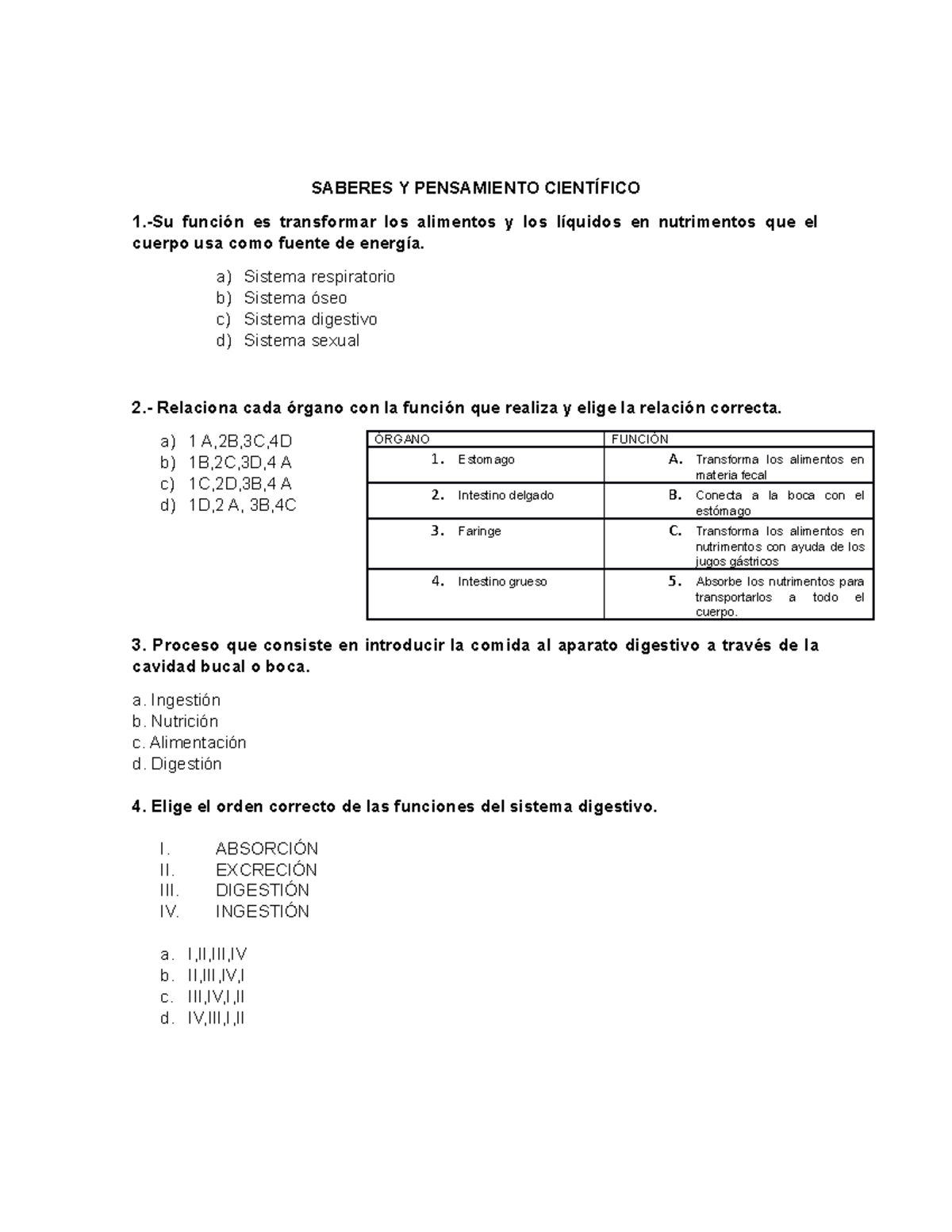 Examen DE 4TO Saberes Y Pensamiento Científico - SABERES Y PENSAMIENTO ...