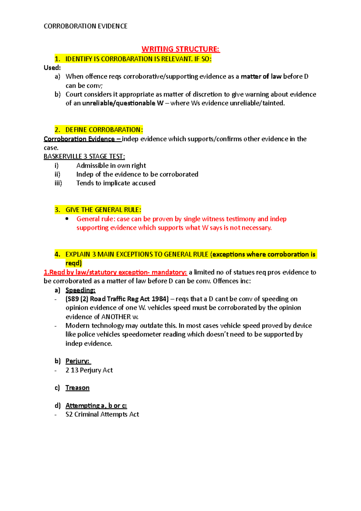 Corroboration writing structure exam - CORROBORATION EVIDENCE WRITING ...