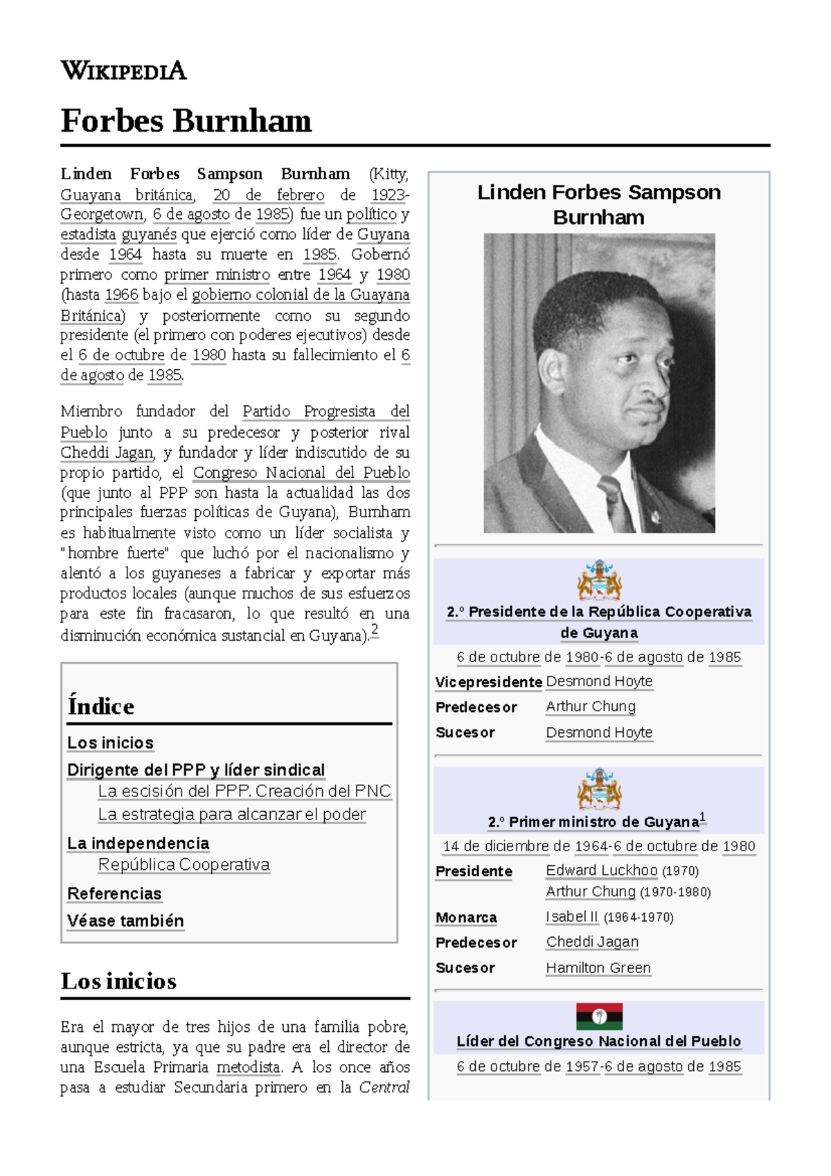 Forbes Burnham - Linden Forbes Sampson Burnham 2.º Presidente de la ...