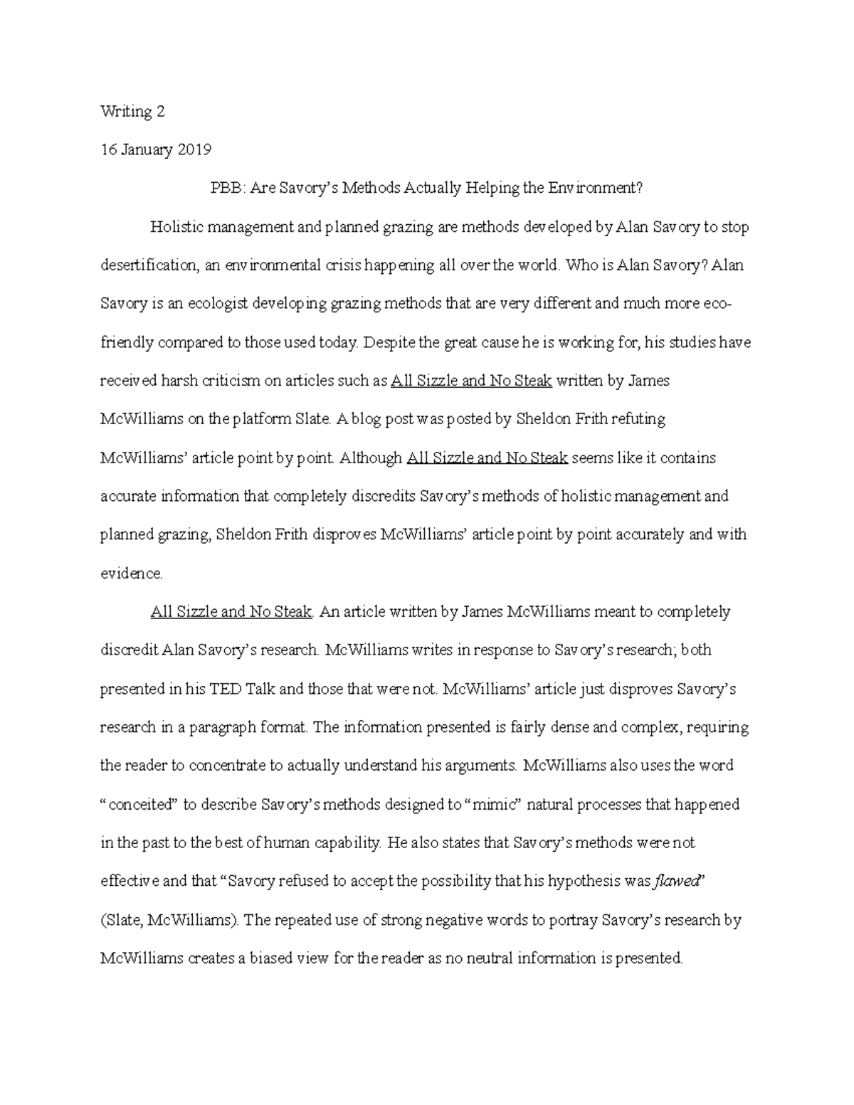 writ 2 pbb assignment - Writing 2 16 January 2019 PBB: Are Savory’s ...