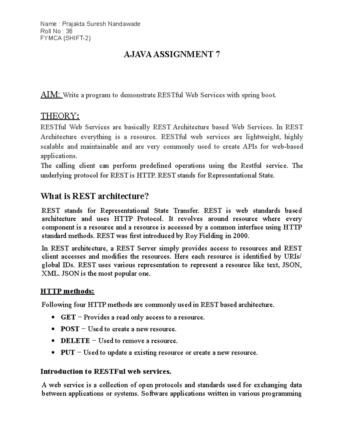 Advanced java Assignment 7 - Roll No : 36 FYMCA (SHIFT-2) AJAVA ...