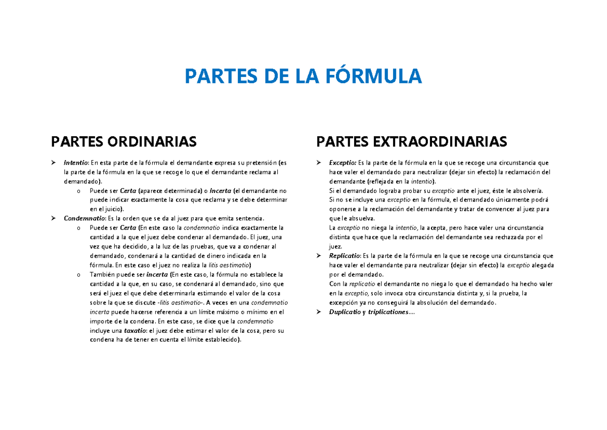 Partes de la Fórmula - PARTES DE LA FÓRMULA PARTES ORDINARIAS Intentio ...