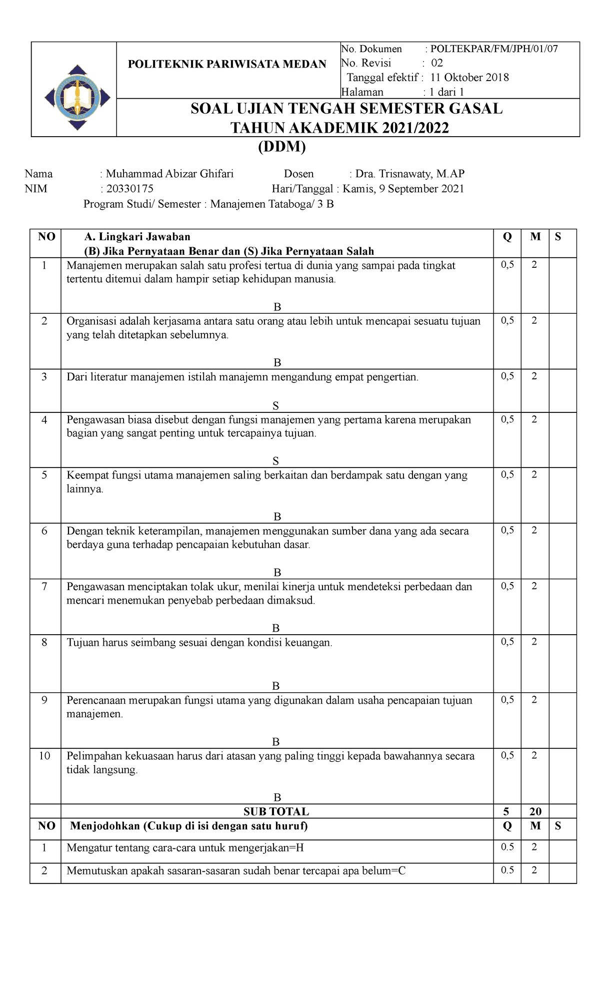UTS DDM-Muhammad Abizar Ghifari(20330175) - (DDM) Nama : Muhammad Abizar Ghifari Dosen : Dra ...