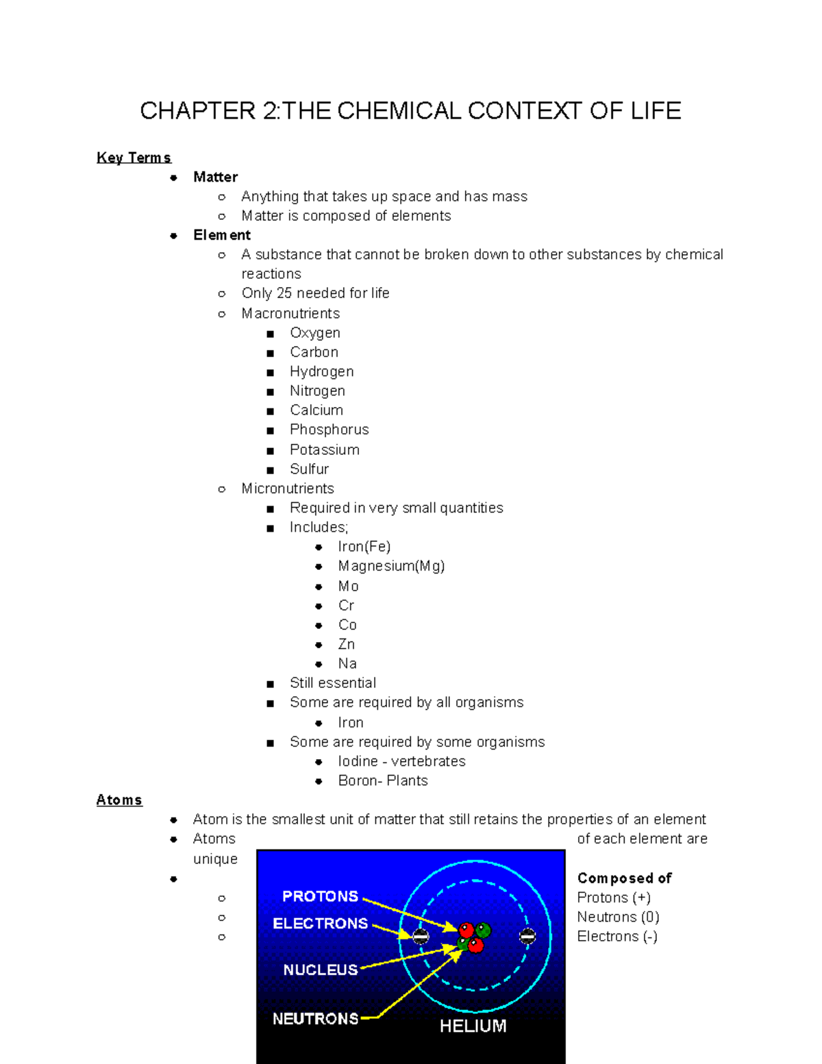 Bio Lecture 9 5 17 - Bio 101 John Kelly Unit 1 - CHAPTER 2:THE CHEMICAL ...