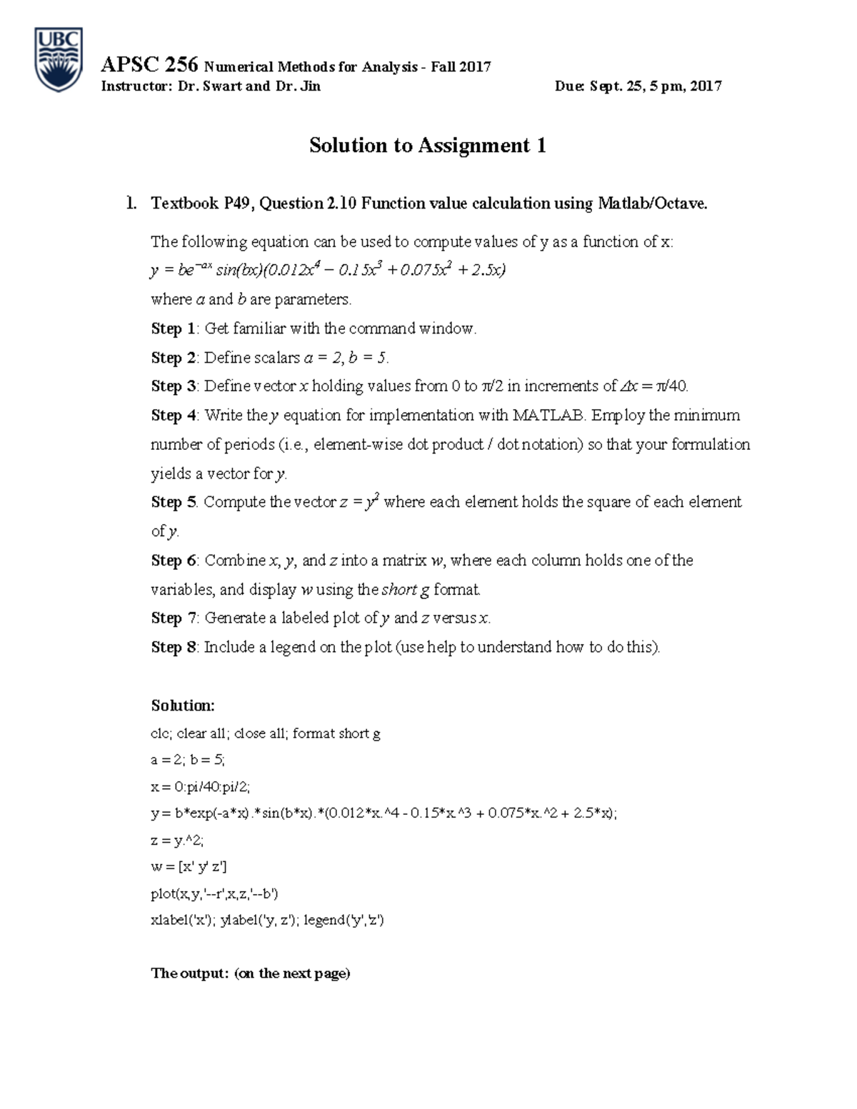 APSC256-Solution to Assignment 1 - APSC 256 Numerical Methods for ...