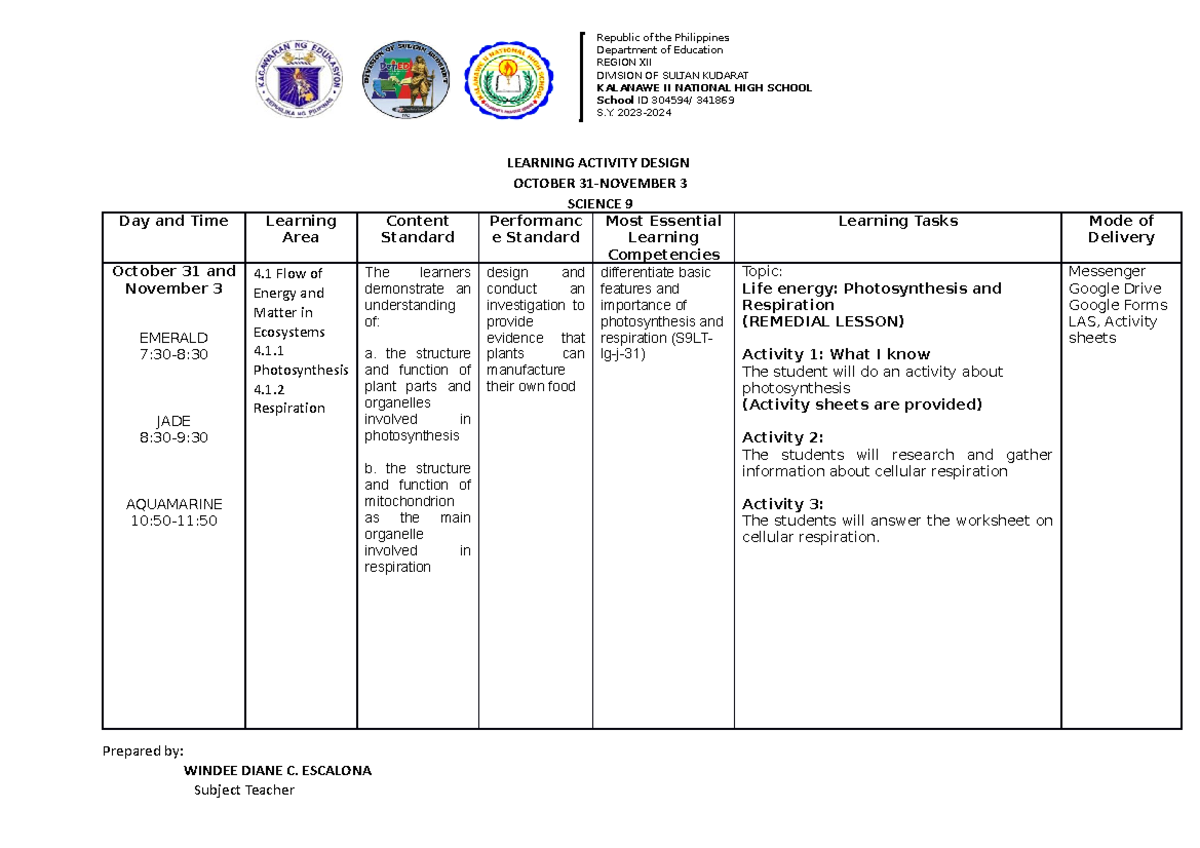 Learning-activity-plan - Copy - Republic of the Philippines Department ...
