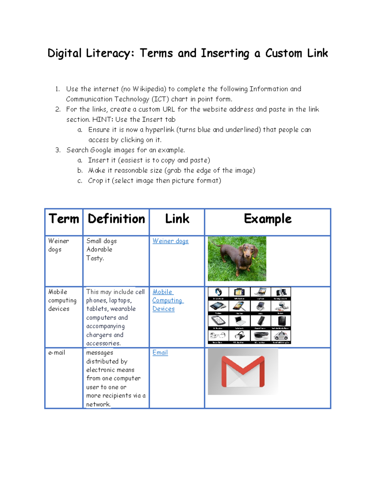Digital Literacy Terms - Use the internet (no Wikipedia) to complete ...