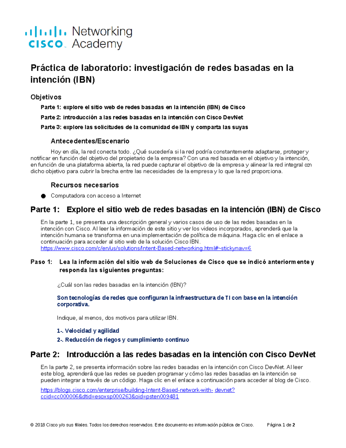 4.1.3.4 Lab - Researching Intent-Based Networking (IBN) - investigación de redes basadas en la ...