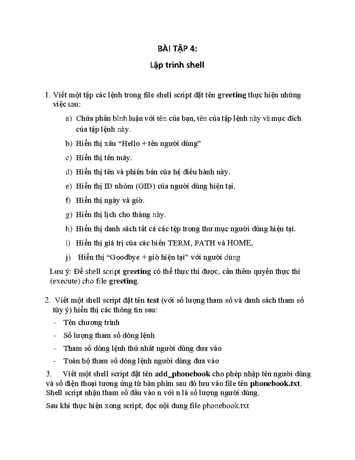 Bt4 final - bai4 - BÀI TẬP 4: Lập trình shell Viết một tập các lệnh trong file shell script đặt ...