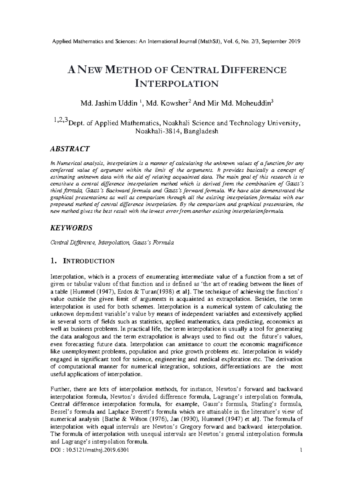 6319mathsj 01 - DOI : 10.5121/mathsj.2019 1 A NEW METHOD OF CENTRAL ...