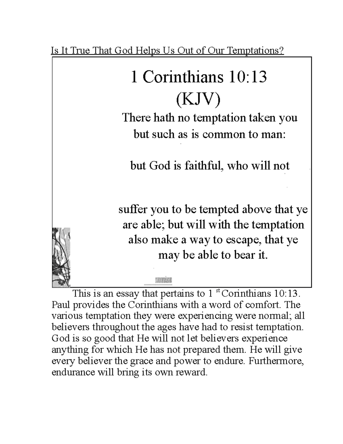 Temptation and The Bible - Is It True That God Helps Us Out of Our ...