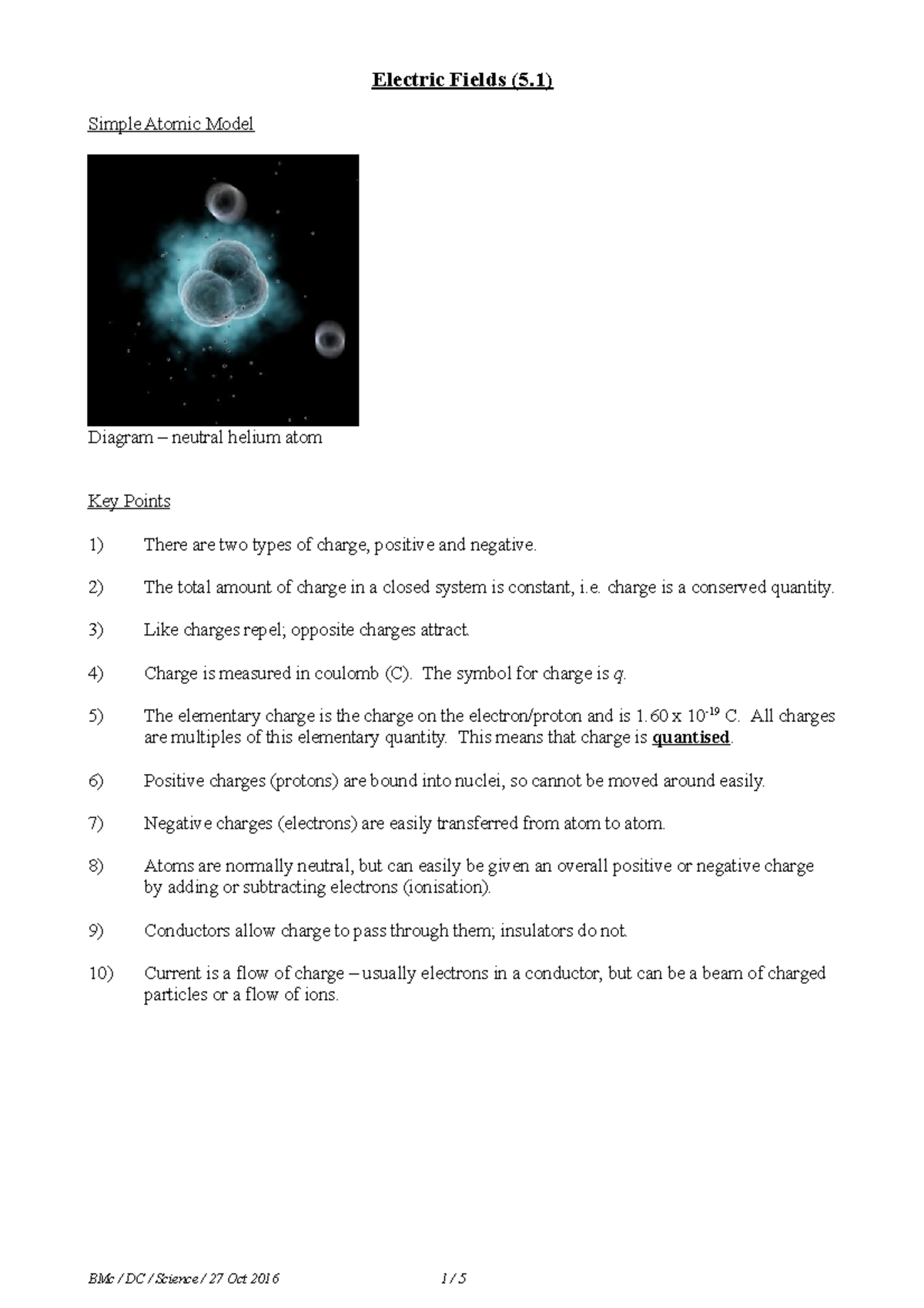 1 Electric Fields (SL) - Electric Fields (5) Simple Atomic Model ...