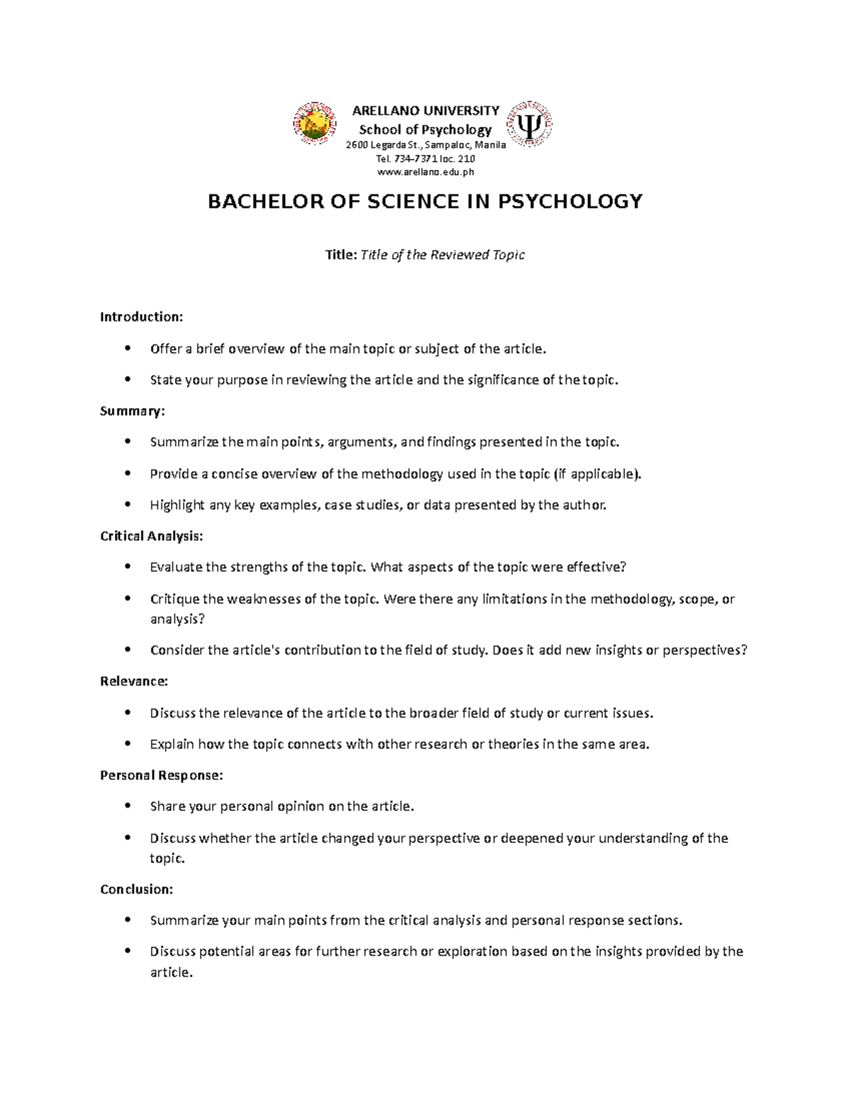Bs psy-Written-Report-Format-Undergrad - ARELLANO UNIVERSITY School of ...