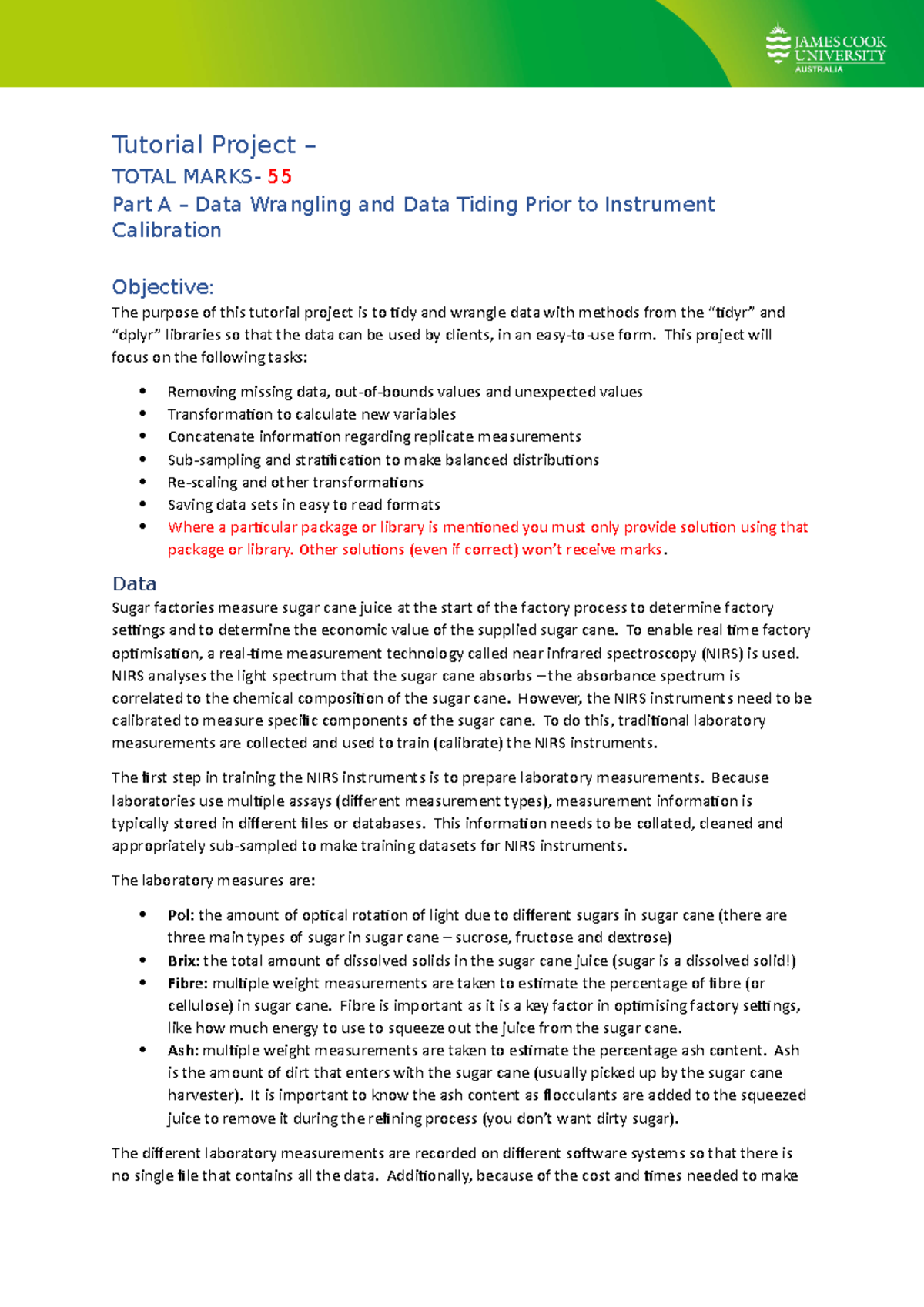 Assessment 3 data preprocessing - Tutorial Project – TOTAL MARKS- 55 ...