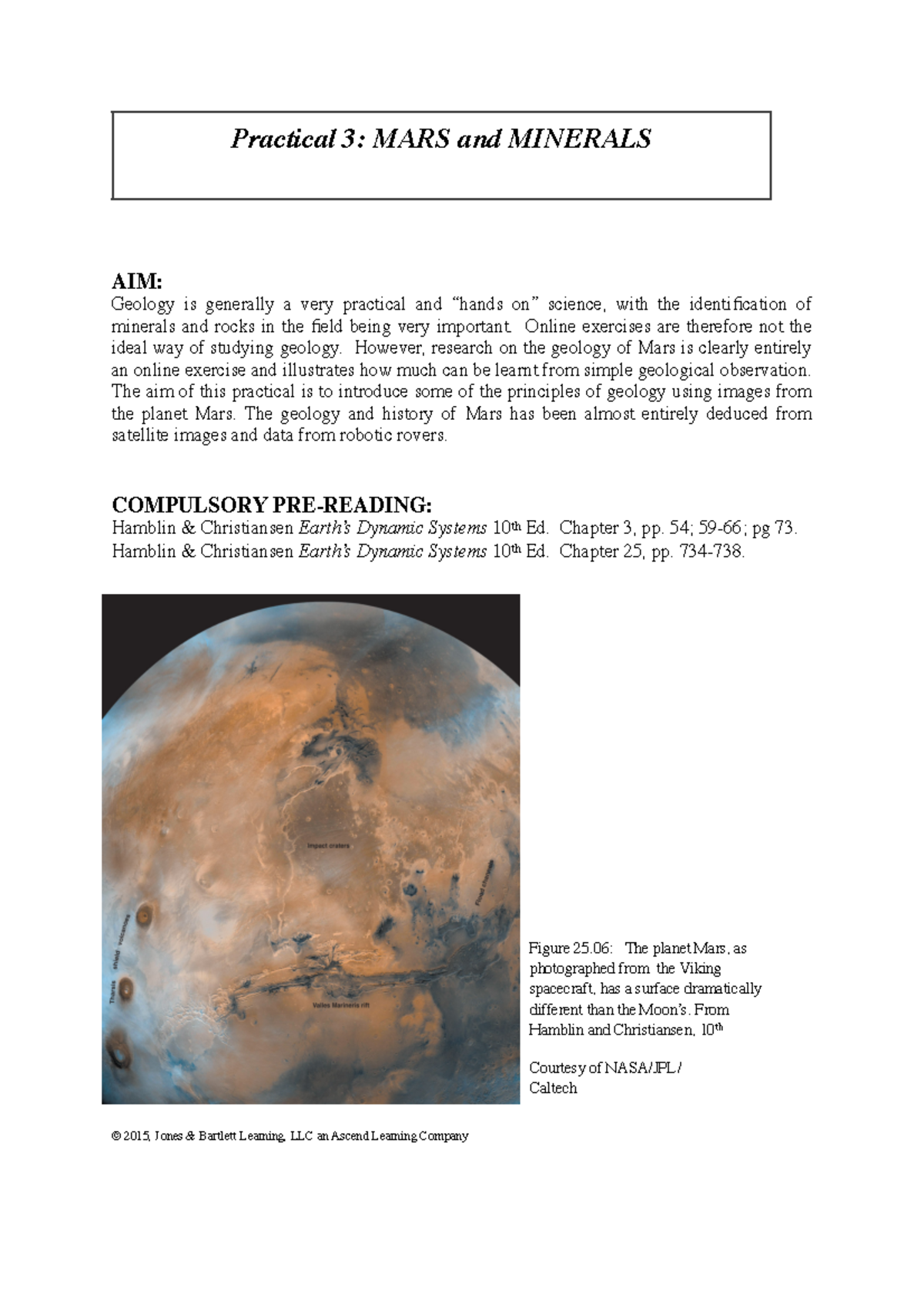 Practical 3 Mars Minerals - AIM: Geology is generally a very practical ...