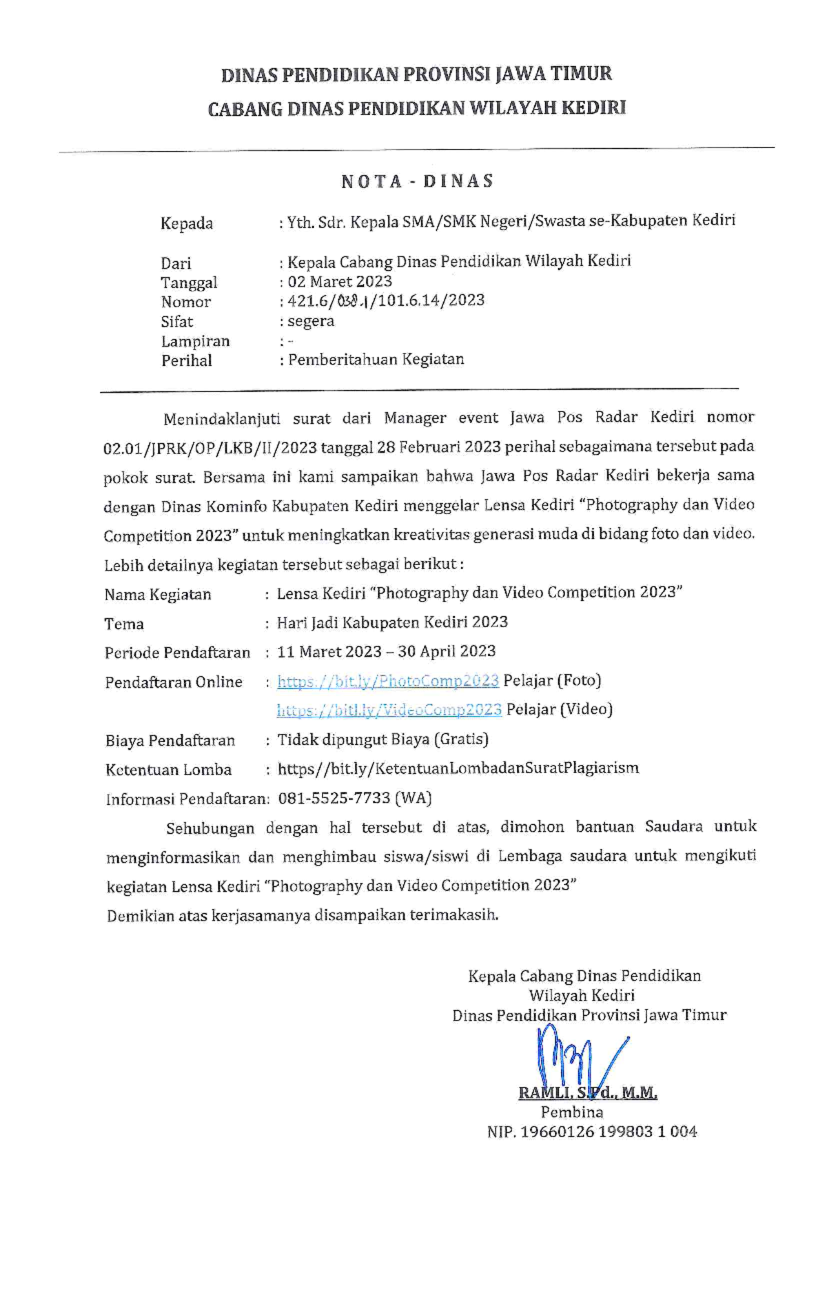 Nodin Pemberitahuan kegiatan Lensa Kediri - Financial Accounting - Studocu