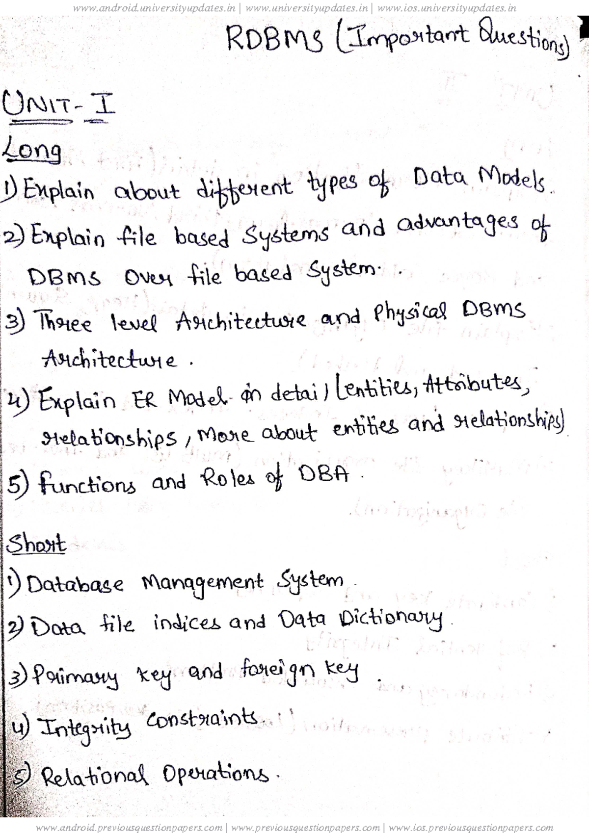 Rdbmsimp Questions Rdbms Important Questions Unit I Long 1 Explain About Different Types