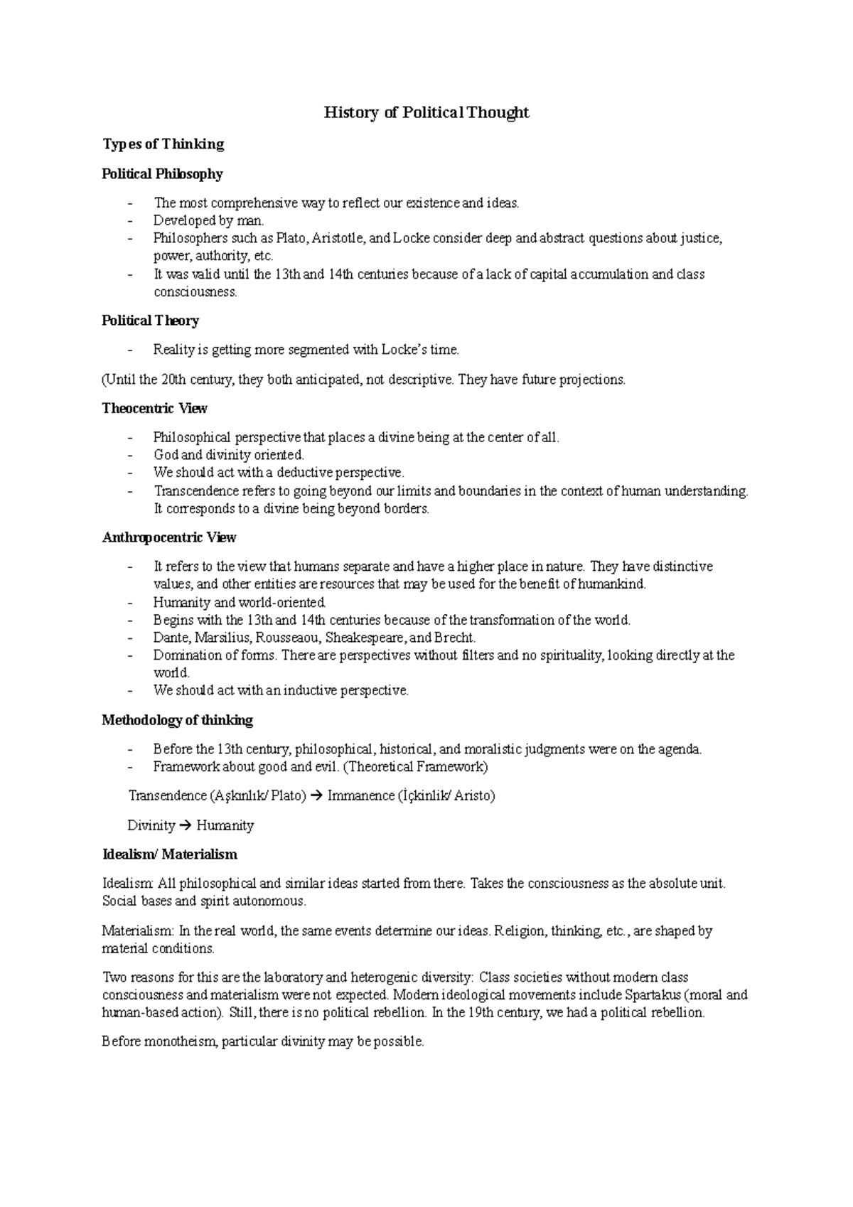 History of Political Thought - Developed by man. - Philosophers such as ...