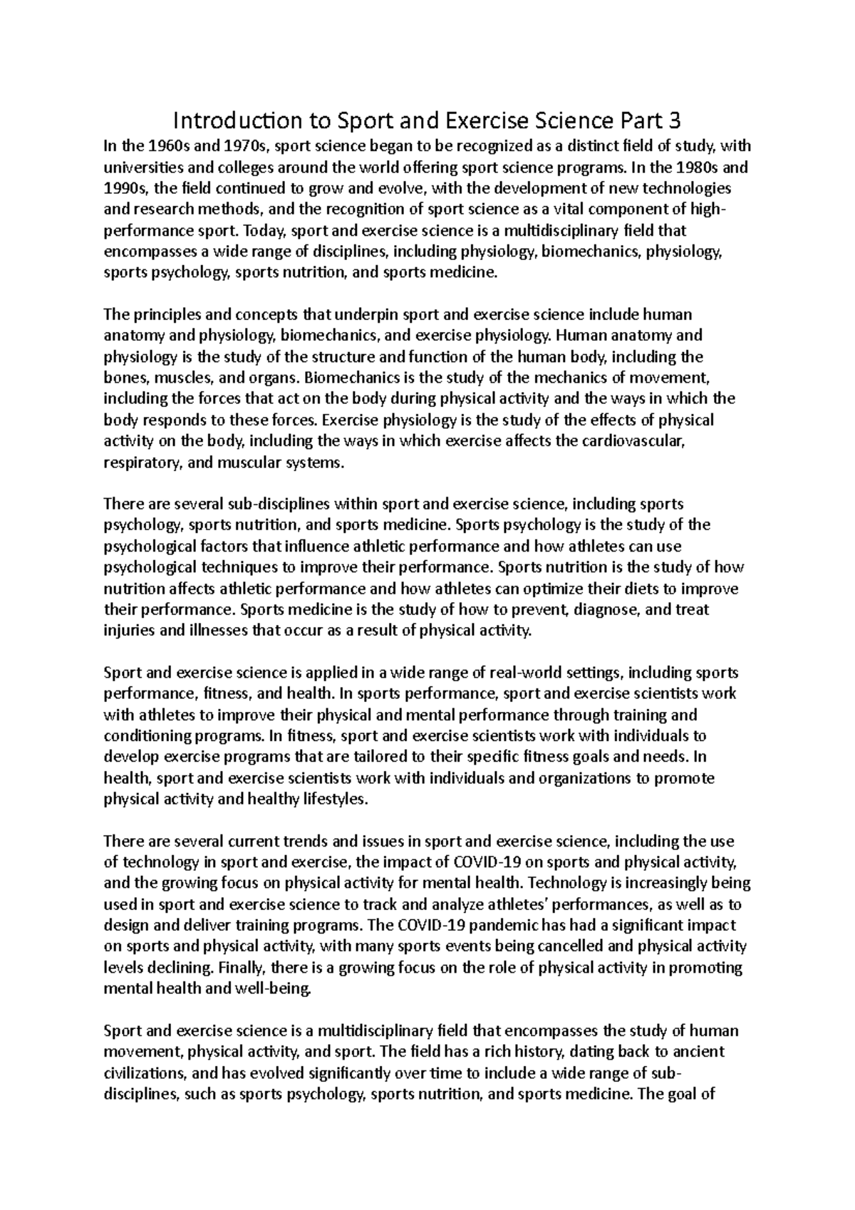 Introduction to Sport and Exercise Science Part 3 - In the 1980s and ...