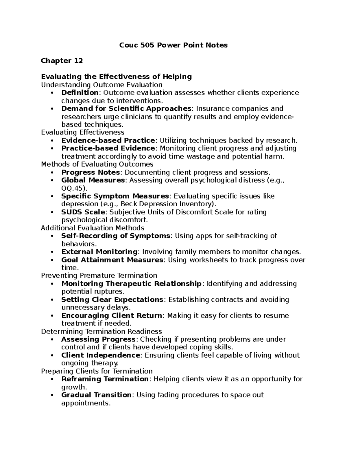 Couc 505 Power Point Notes 12 - Couc 505 Power Point Notes Chapter 12 ...