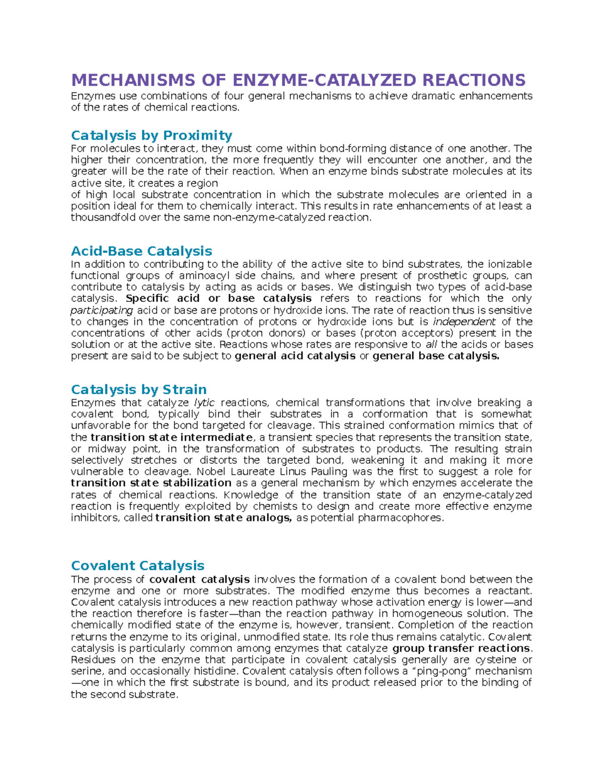 Mechanisms OF Enzyme- Catalysed Reactions - MECHANISMS OF ENZYME ...