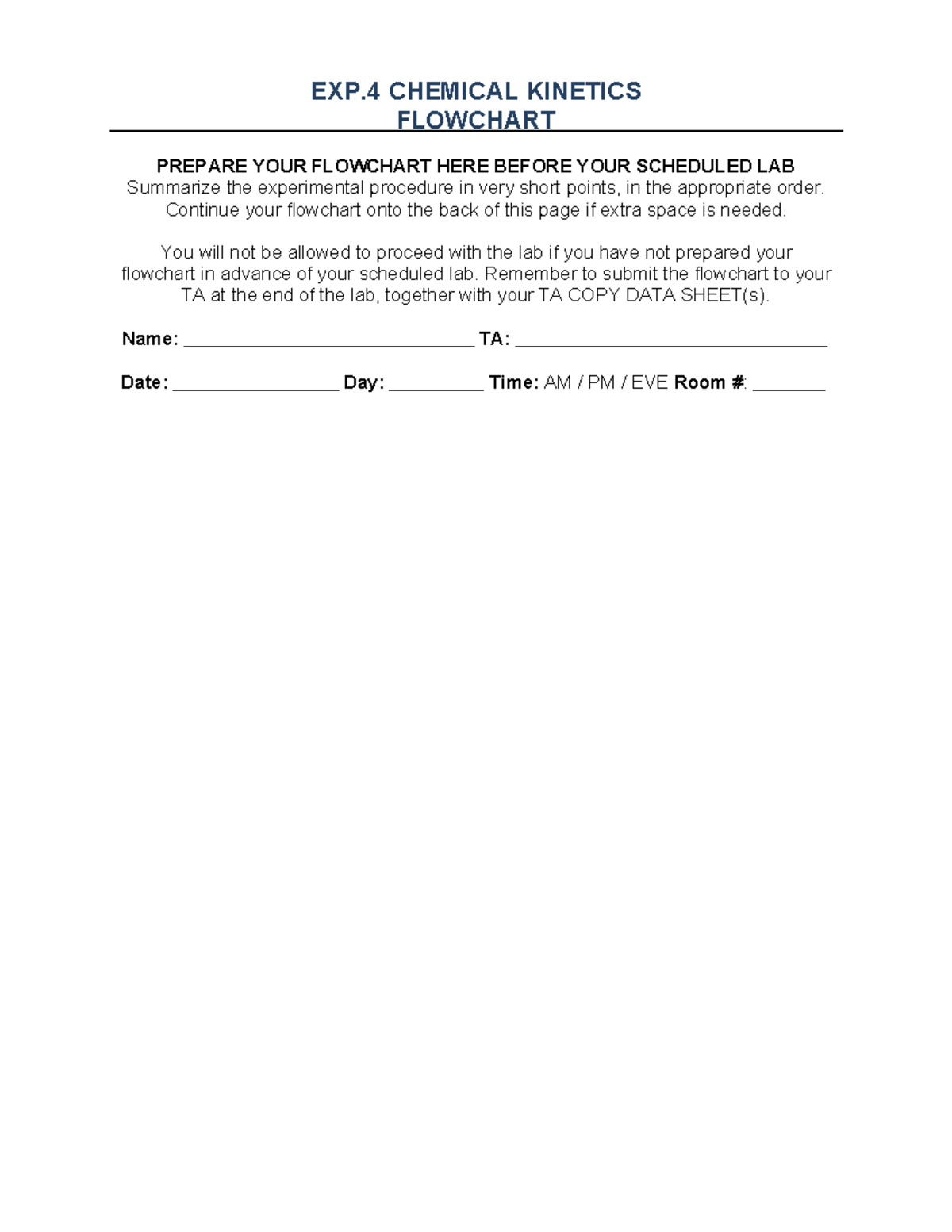 W23 CHEM1050 Exp.4 Data Sheets - FLOWCHART PREPARE YOUR FLOWCHART HERE ...