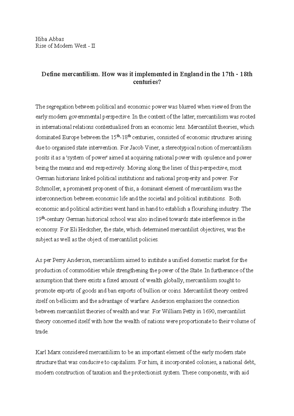 Hiba Abbas- RMW-II Assignment II - Hiba Abbas Rise of Modern West - II ...