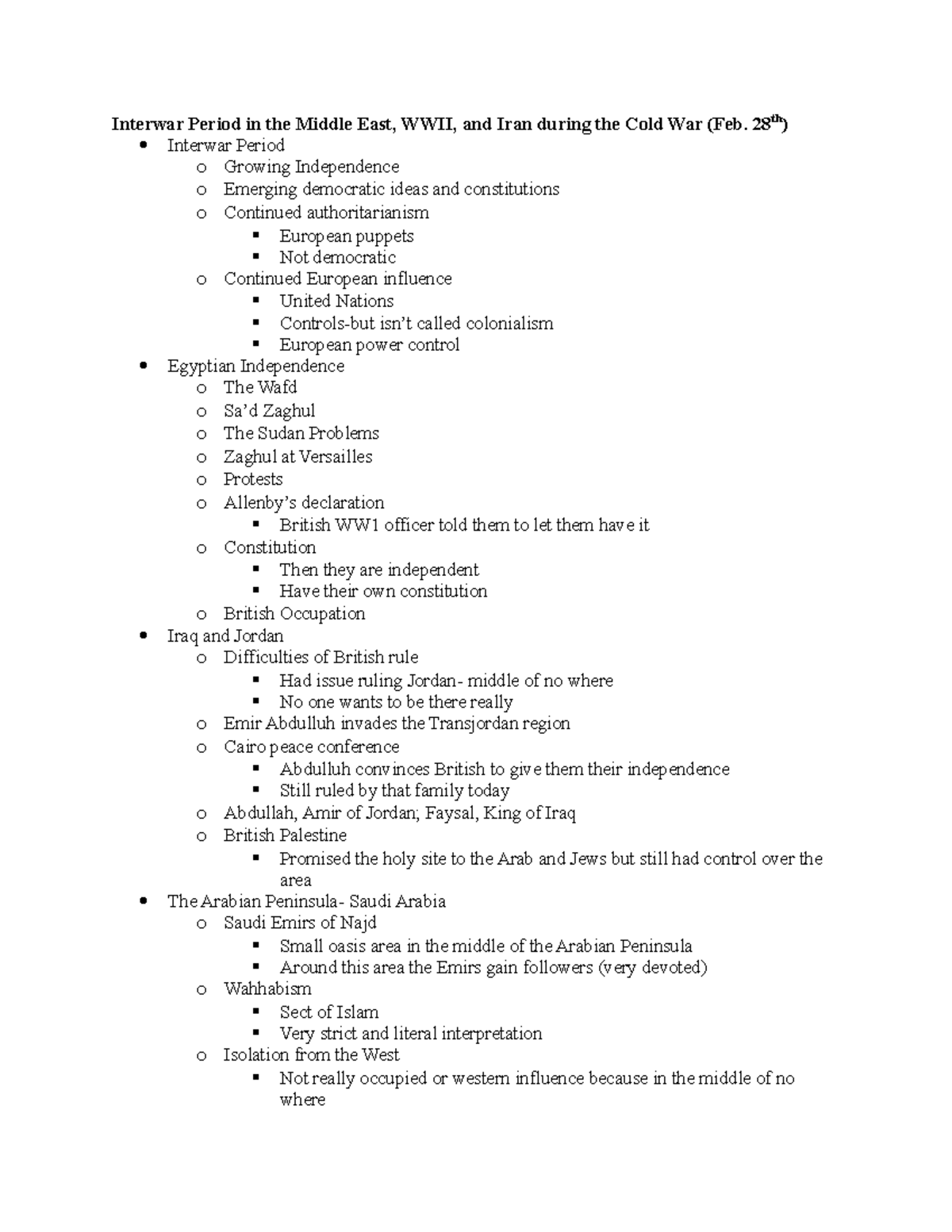Interwar Period in the Middle East - 28th) Interwar Period o Growing ...
