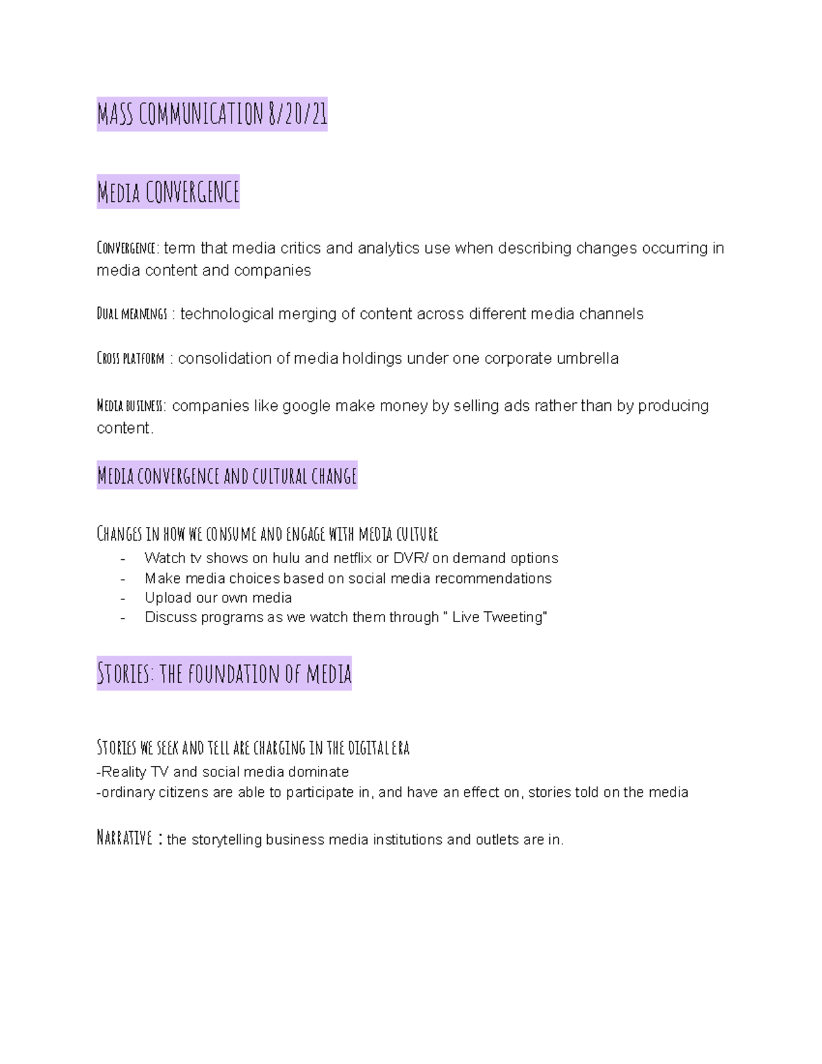 MASS COMM 8 20 21 - intro to mass communication - MASS COMMUNICATION 8 ...